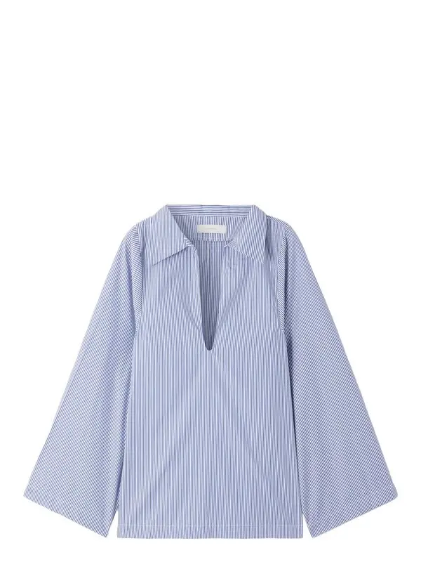 Faithfull The Brand Gaia Striped Organic Cotton-poplin Blouse - Blue