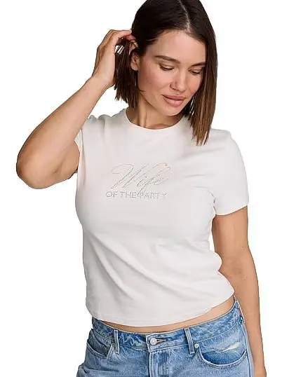 Victoria's Secret Angel Essentials Bridal Stretch Cotton Fitted Tee - White,ivory