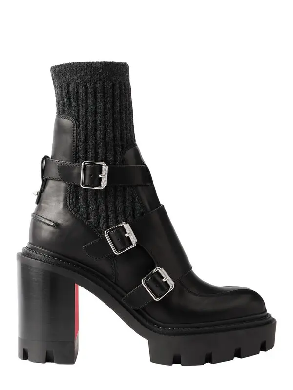 CHRISTIAN LOUBOUTIN Cortinetta College 100 Ribbed-knit Trimmed Leather Ankle Boots - Black