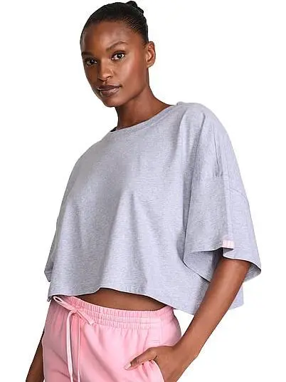 Victoria's Secret Logo Cotton Oversized Crop Tee - Grey