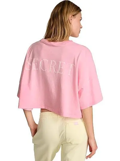 Victoria's Secret Logo Cotton Oversized Crop Tee - Pink