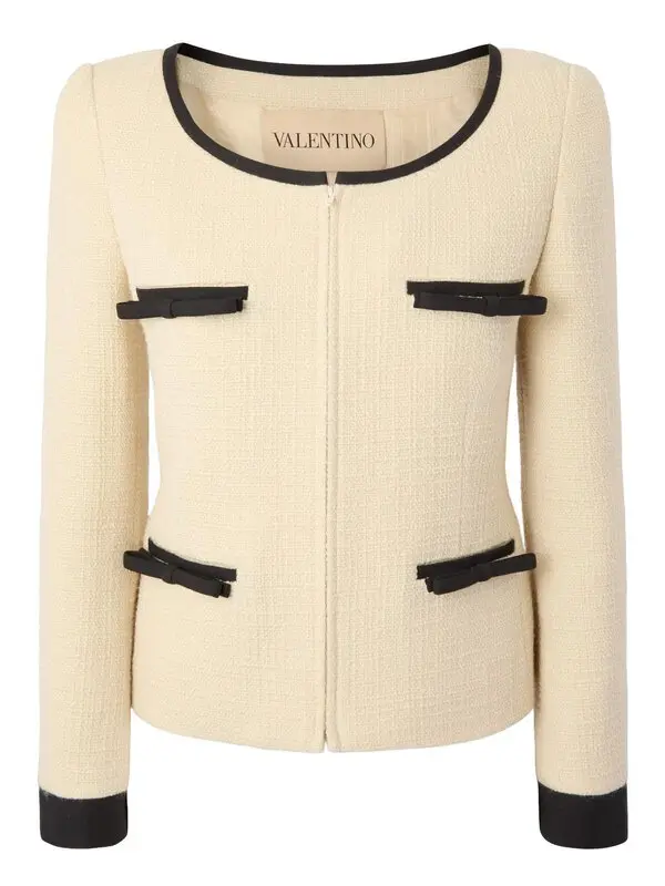 Valentino Garavani Crepe-trimmed Wool-blend Tweed Jacket - Cream