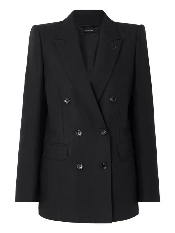 TOM FORD Herringbone Wool Double-breasted Blazer - Black
