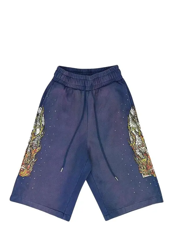 WHO DECIDES WAR Graphic Print Drawstring Shorts - Blue