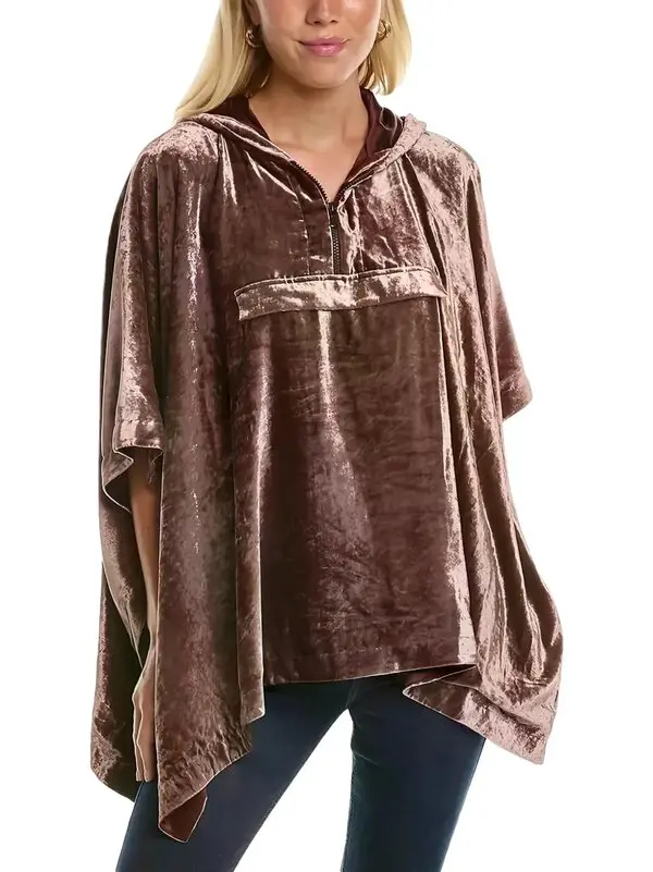 Brunello Cucinelli Velvet Hooded Poncho - Brown