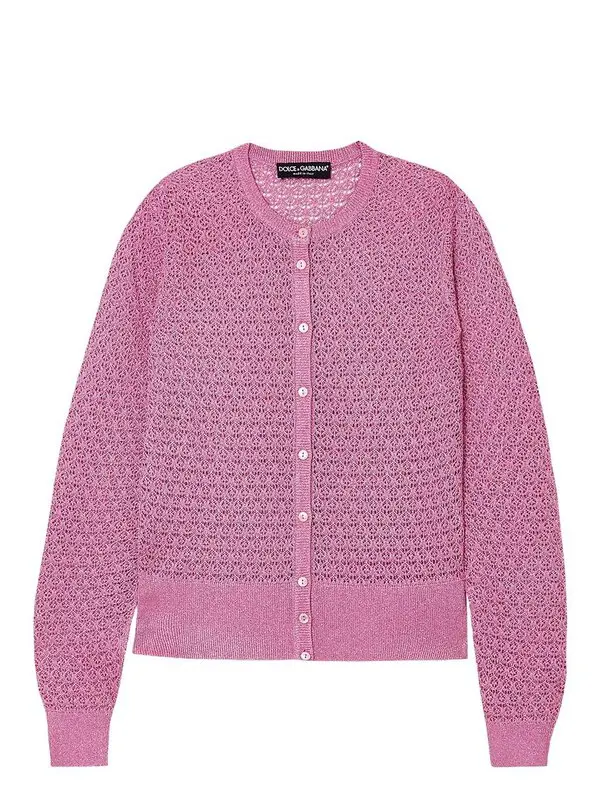 Dolce & Gabbana Metallic Crochet-knit Cardigan - Pink