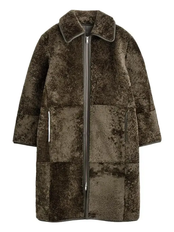 Cos Leather-bonded Shearling Long Coat - Green