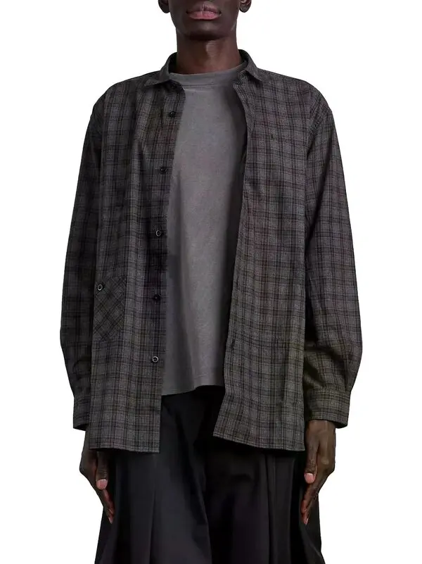 Junya Watanabe Checked Elbow-patch Shirt - Grey
