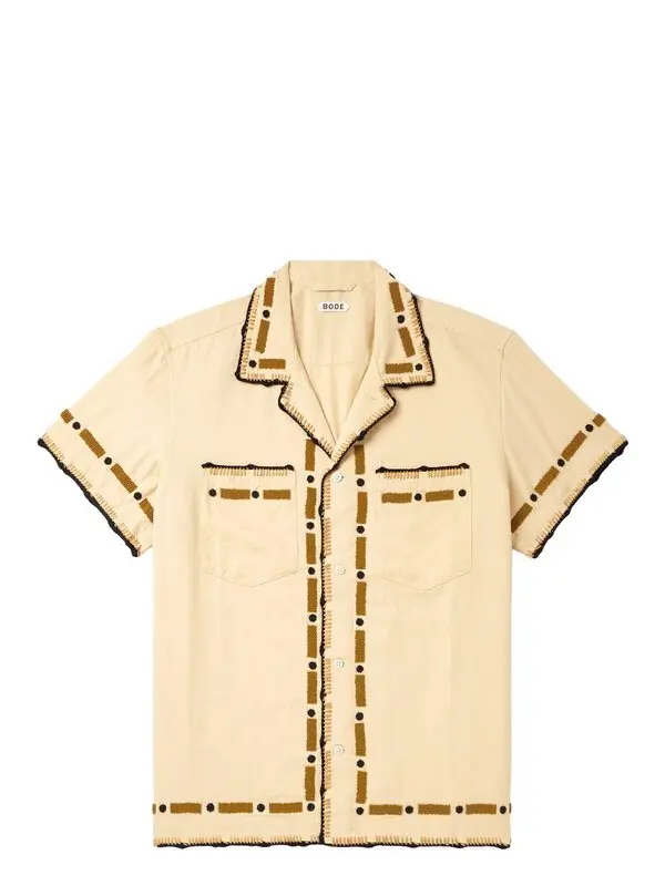 BODE Ryegrass Camp-collar Embellished Cotton-twill Shirt - Brown