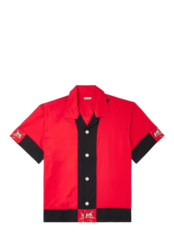 BODE Camp-collar Embroidered Two-tone Cotton Shirt - Red