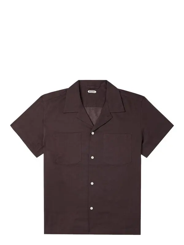BODE Camp-collar Cotton-voile Shirt - Brown