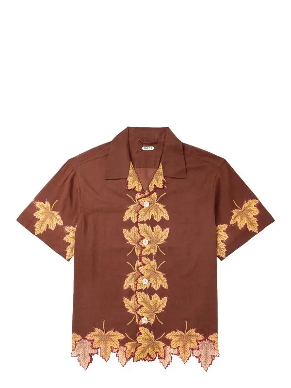 BODE Harvest Floor Camp-collar Embroidered Printed Cotton-poplin Shirt - Brown
