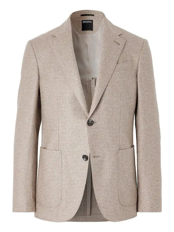 Zegna Houndstooth Silk And Cashmere-blend Blazer - Gray