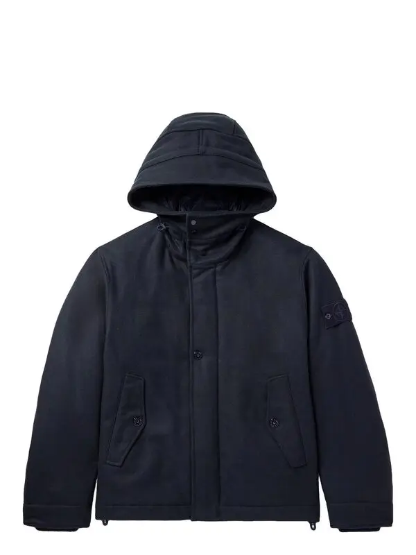 Stone Island Virgin Wool-blend Flannel Hooded Parka - Blue