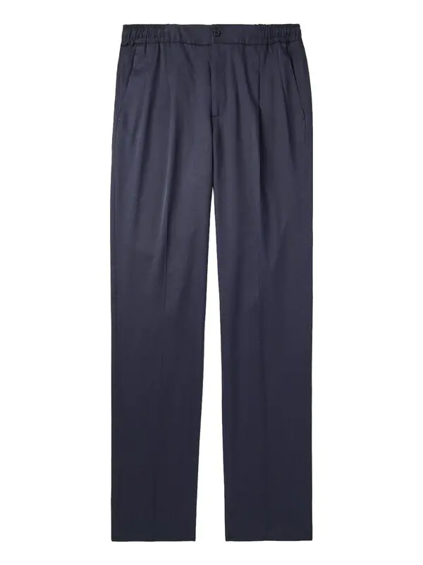 Rubinacci Leisure Straight-leg Pleated Silk-twill Trousers - Blue