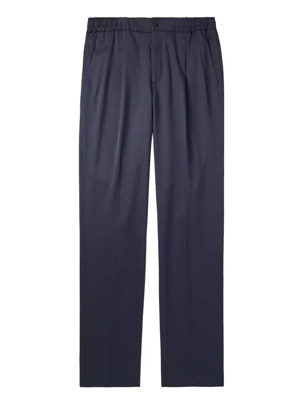 Rubinacci Leisure Straight-leg Pleated Silk-twill Trousers - Blue