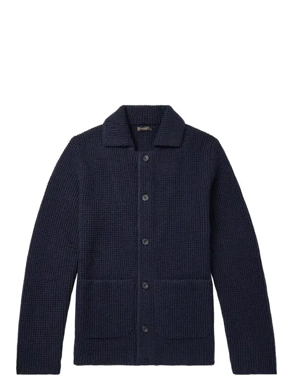 Rubinacci Cashmere Rib Knitted Cardigan - Blue