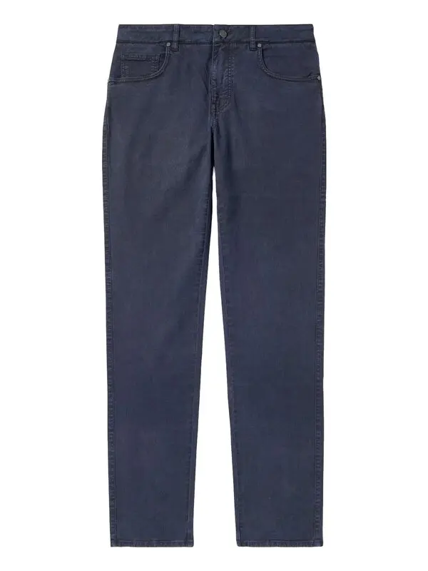 Purdey Slim-fit Straight-leg Cotton-blend Twill Trousers - Blue