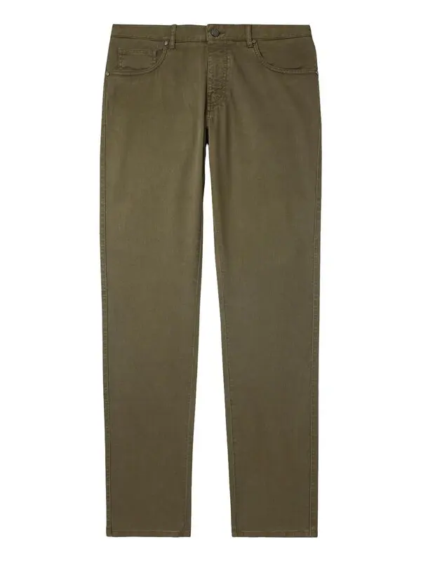Purdey Slim-fit Straight-leg Cotton-blend Twill Trousers - Green