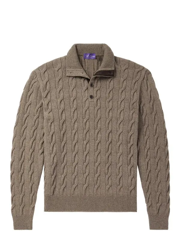 Ralph Lauren Purple Label Nubuck-trimmed Cable-knit Cashmere Sweater - Brown