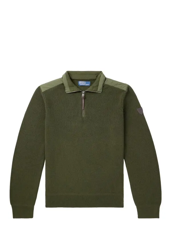 Ralph Lauren Padded Quilted Shell-trimmed Wool Half-zip Sweater - Green