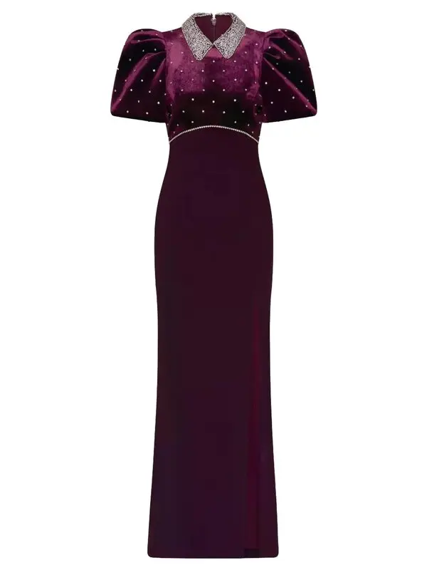 Rebecca Vallance Puff-sleeve Embellished Velvet Maxi Dress - Purple
