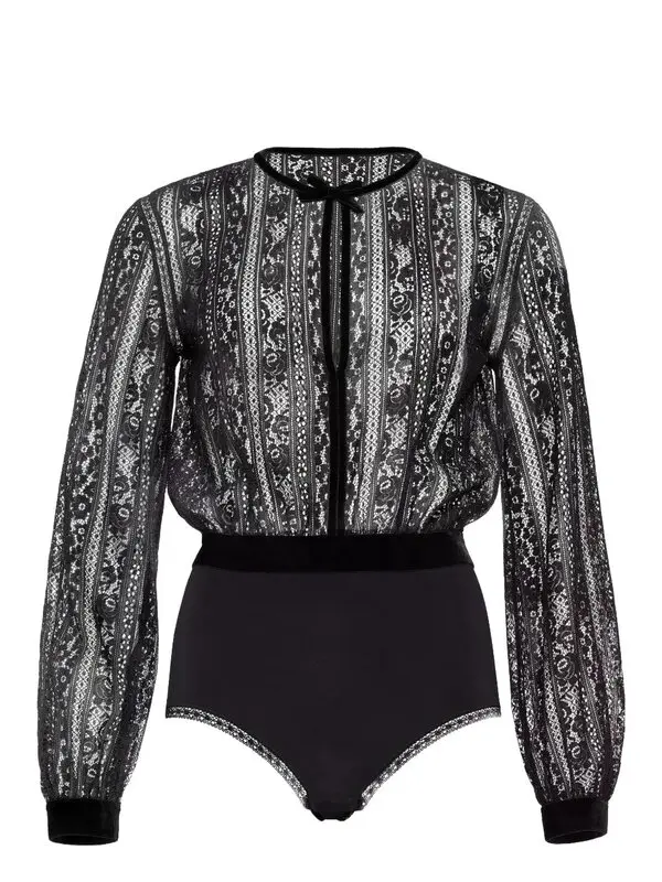 ERES Voltige Lace-panel Velvet Bodysuit - Black