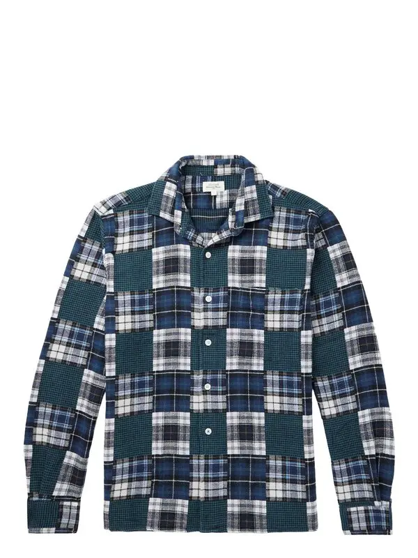 Hartford Patt Patchwork Checked Cotton Shirt - Blue