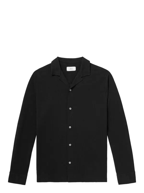Mr P. Camp-collar Cotton-piqué Shirt - Black