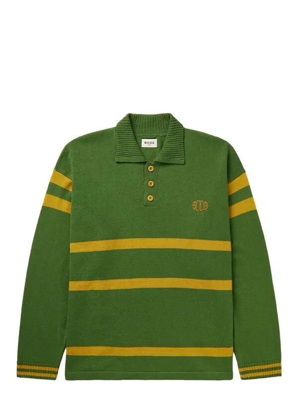 BODE Regis Logo-embroidered Striped Wool Polo Sweater - Green