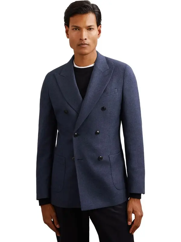 REISS Oasis Wool-blend Double-breasted Blazer - Navy