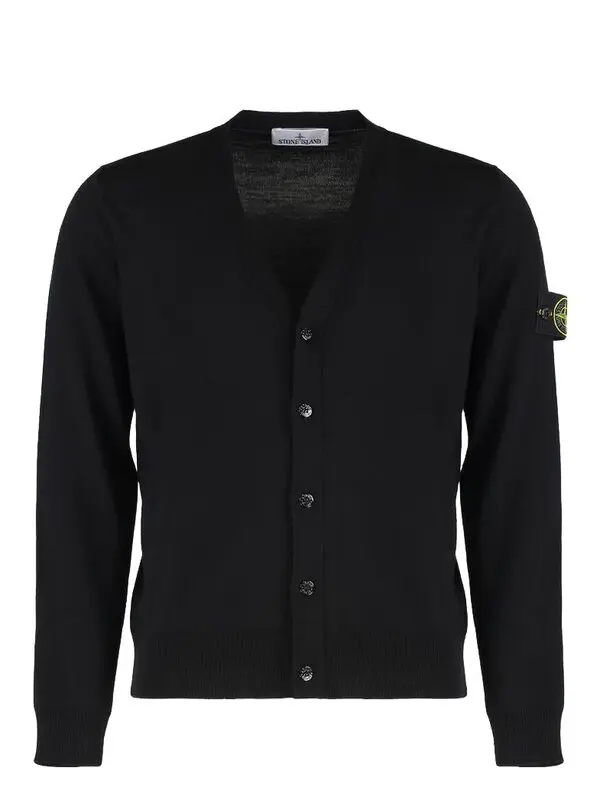 Stone Island Cardigan In Virgin Wool - Black