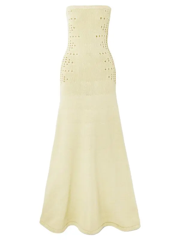 DIOTIMA Mavis Strapless Pointelle-knit Cotton-blend Maxi Dress - Yellow