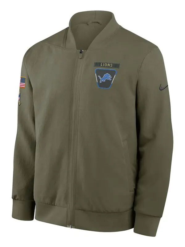 Nike Detroit Lions Salute To Service Sideline Nfl Full-zip Bomber Jacket - Brown