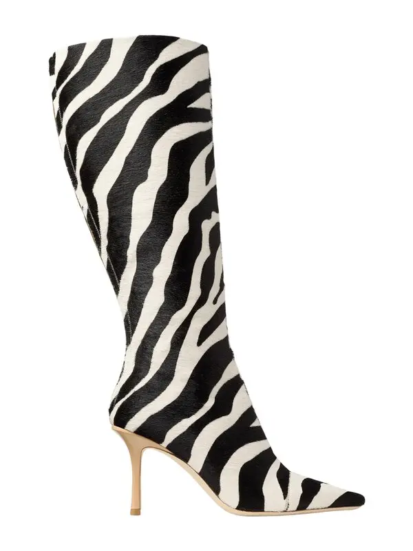 JIMMY CHOO X Conner Ives Gloria 85 Zebra Pony Hair Boots - Black