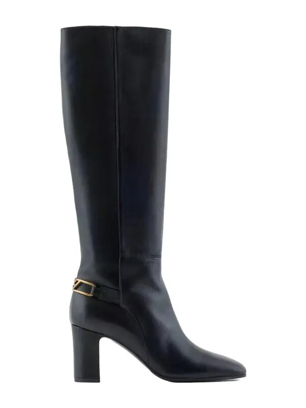 Emporio Armani Buckle-detail Block-heel Boots - Black