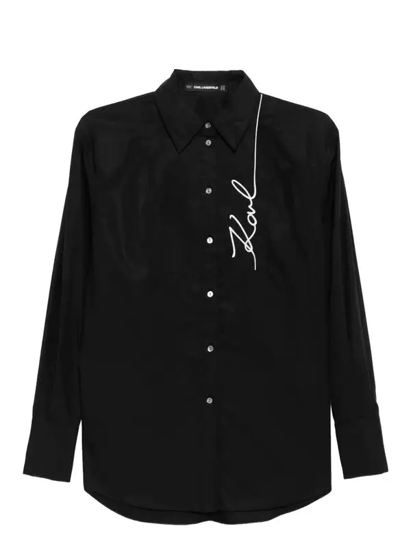 Karl Lagerfeld Signature-embroidered Poplin Shirt - Black