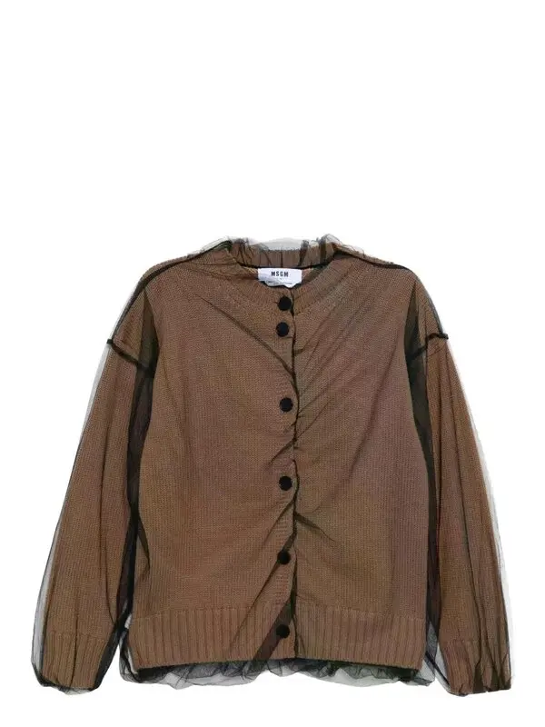 MSGM Tulle-overlay Cardigan - Brown
