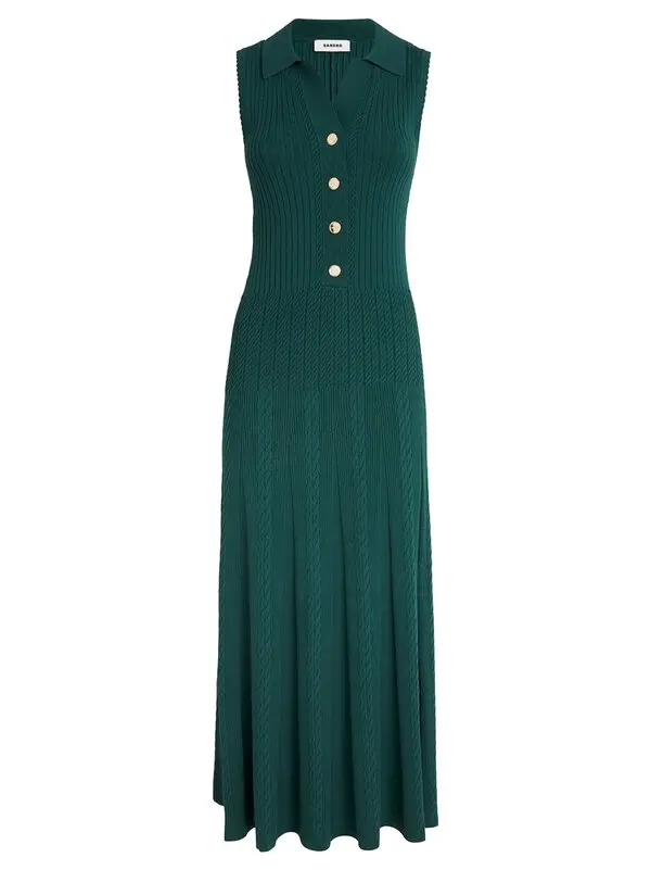 Sandro Cable Knit Polo Maxi Dress - Green