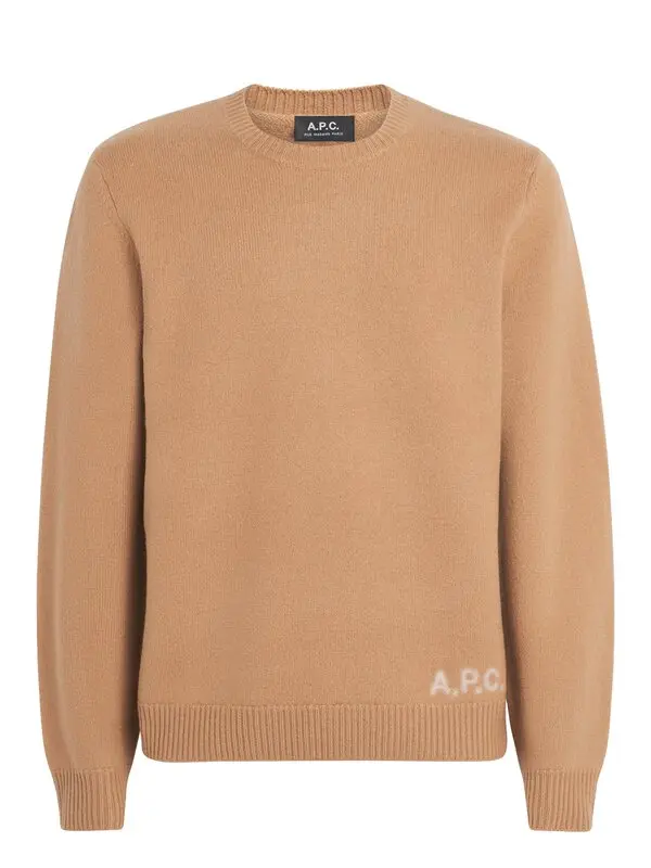 A.p.c. Merino Wool Edward Logo Sweater - Beige
