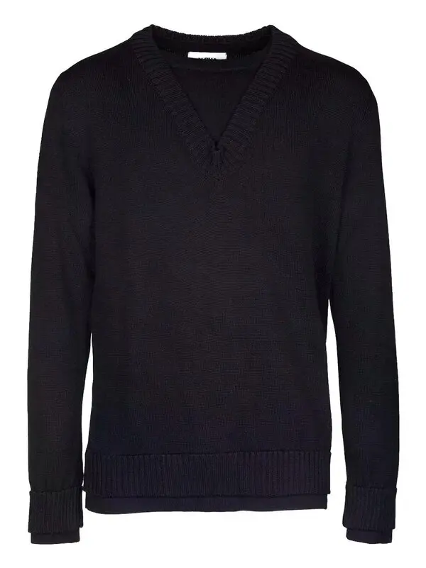 Alpha Studio V-neck Ribbed Sweater - Black
