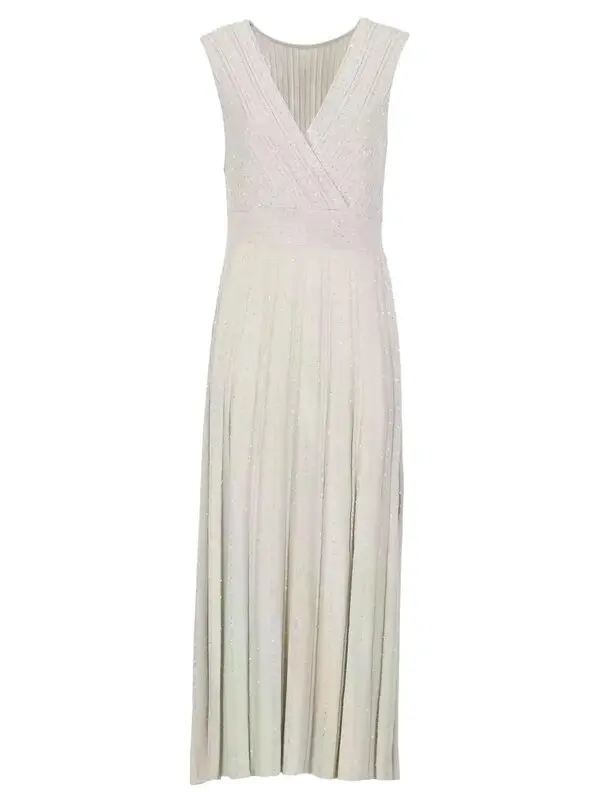 D.exterior V-neck Pleated Maxi Dress - Neutrals