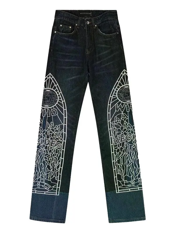 WHO DECIDES WAR BY EV BRAVADO Embroidered Five-pocket Jeans - Blue