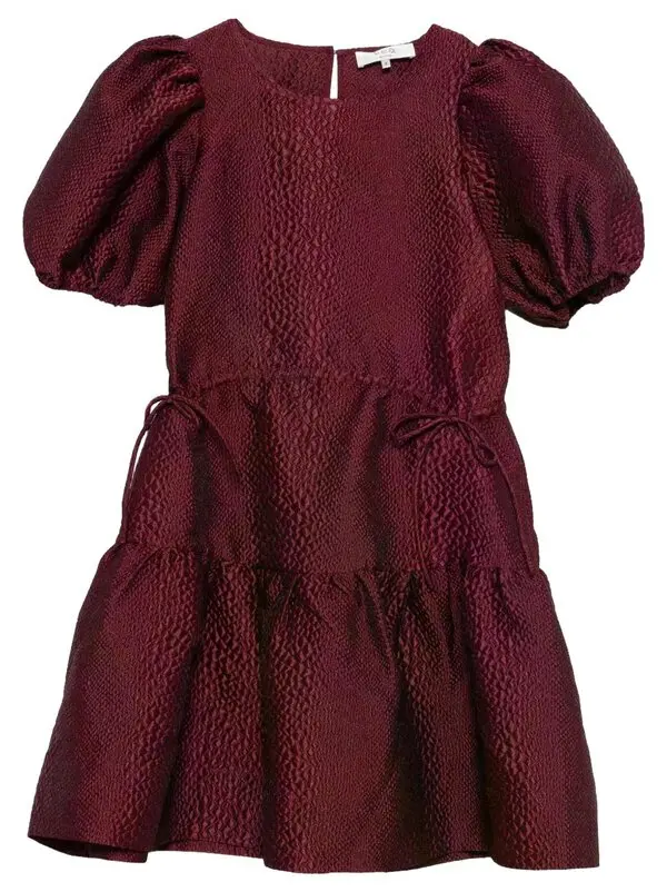 Sea Puff-sleeve Tie Dress - Red