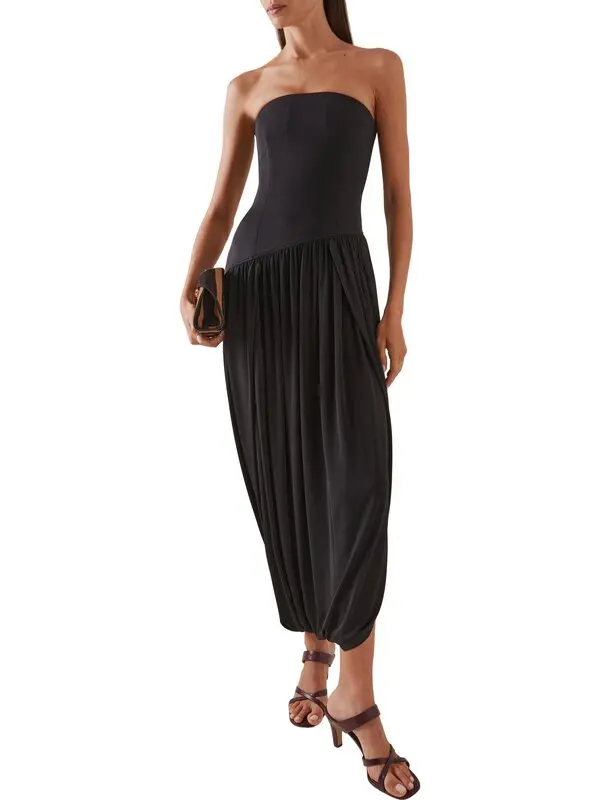 FERRAGAMO Draped Jersey Midi Dress - Black