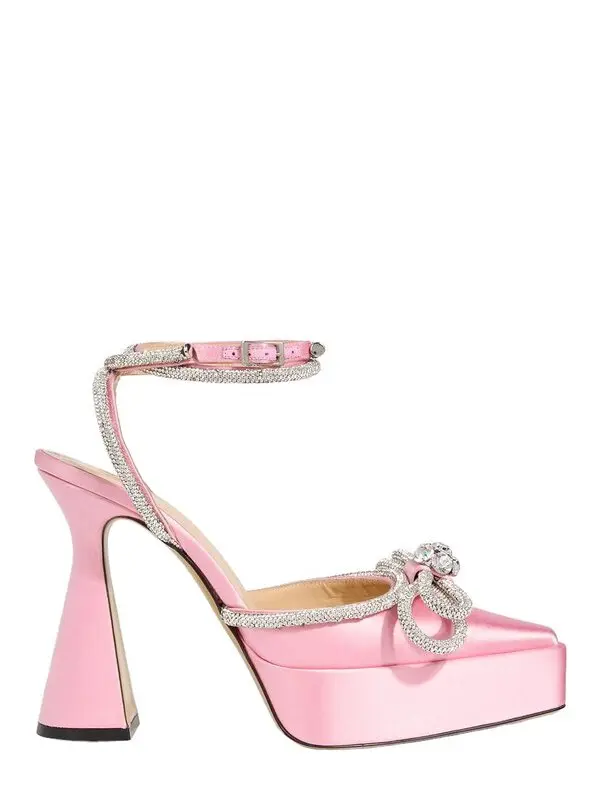Mach & Mach Double Bow Crystal-embellished Platform Pumps - Baby Pink
