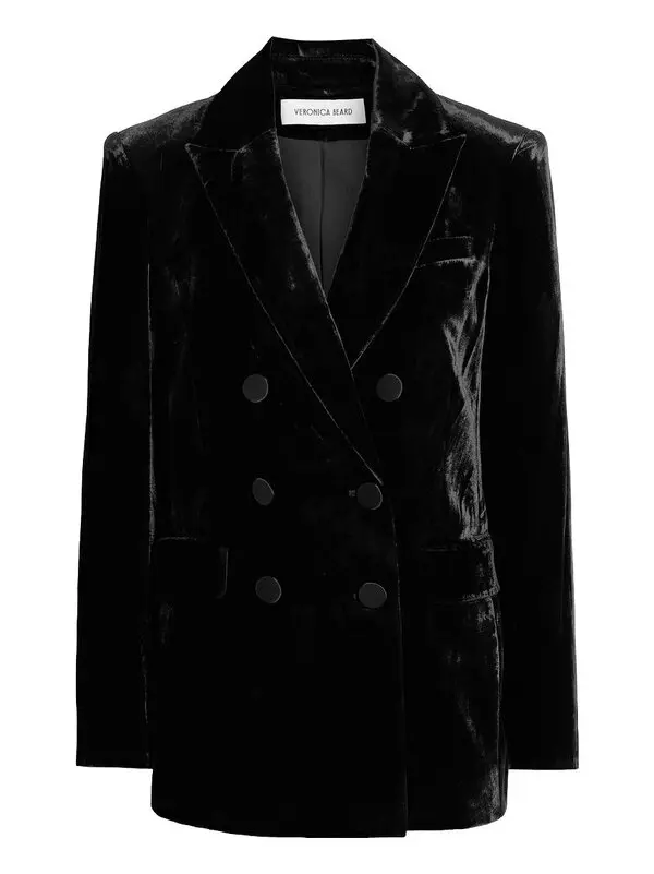 Veronica Beard Ellette Dickey Double-breasted Velvet Blazer - Black