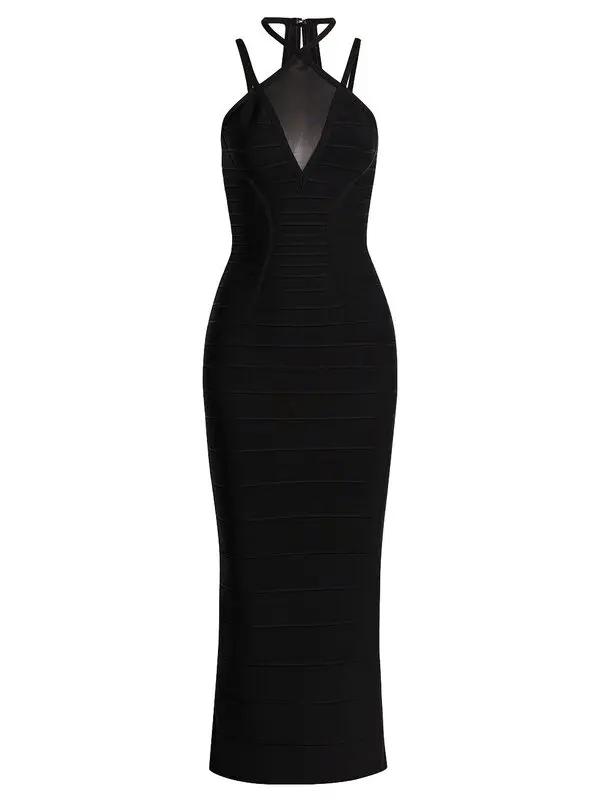 Herve Leger Lana Mesh-paneled Bandage Gown - Black
