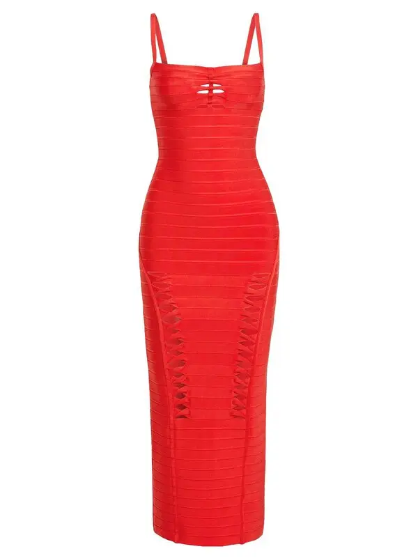 Herve Leger Remi Cutout Bandage Gown - Tomato Red