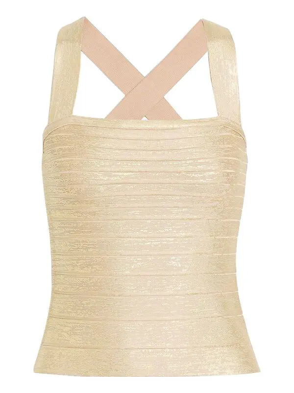 Herve Leger Serena Metallic Bandage Top - Gold